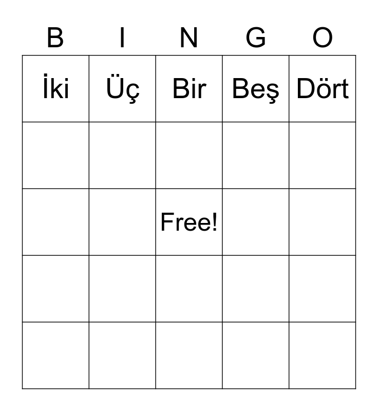 1-20 numbers Bingo Card