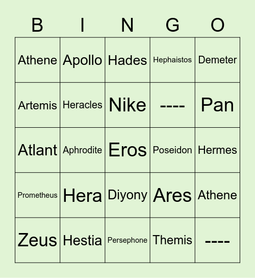 23 Olympian Gods & Goddesses of Greek Mythology Bingo Card