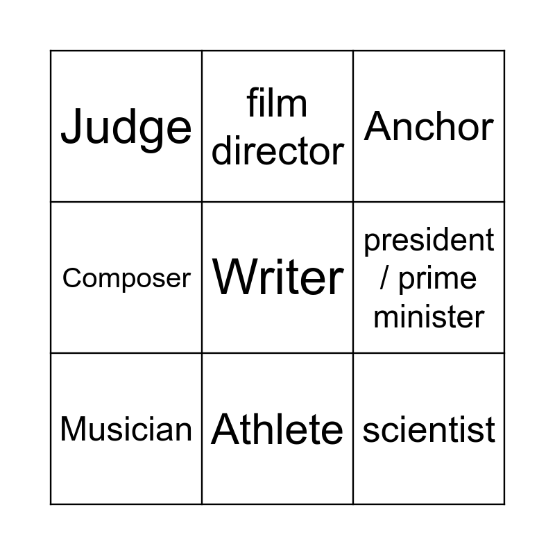 P5 Jobs Bingo Card P5 Jobs Bingo Card