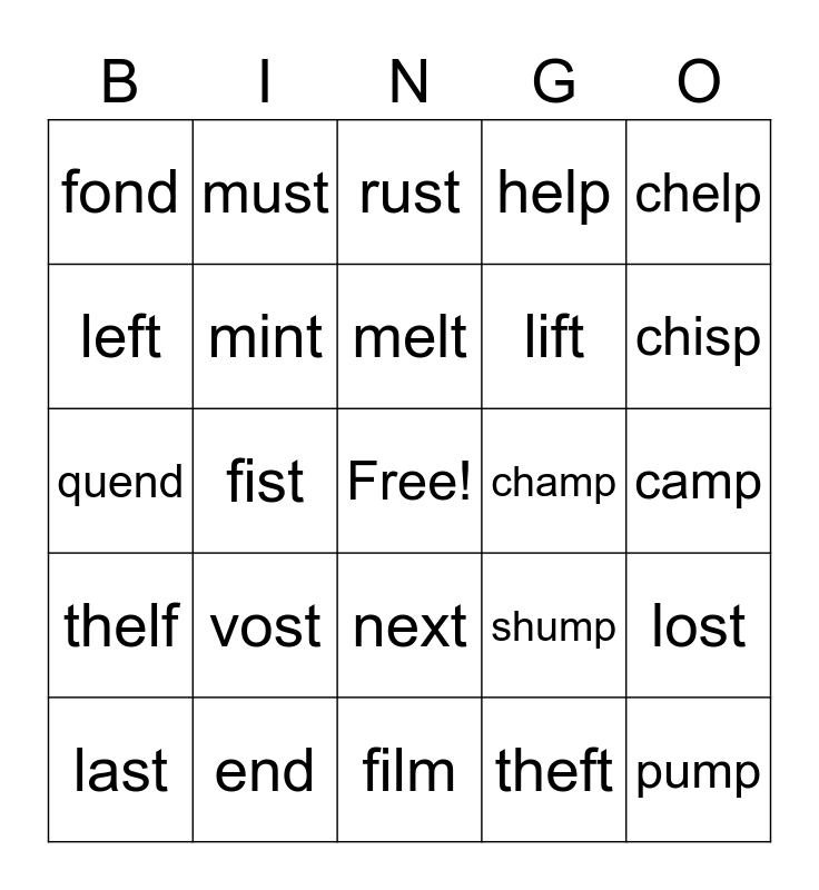Barton Book 3 Lesson 1 Read These Words Bingo Card
