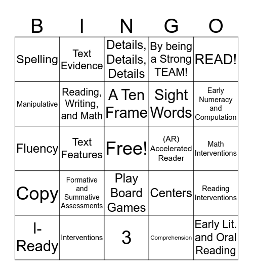 Family Literacy Night BINGO! Bingo Card