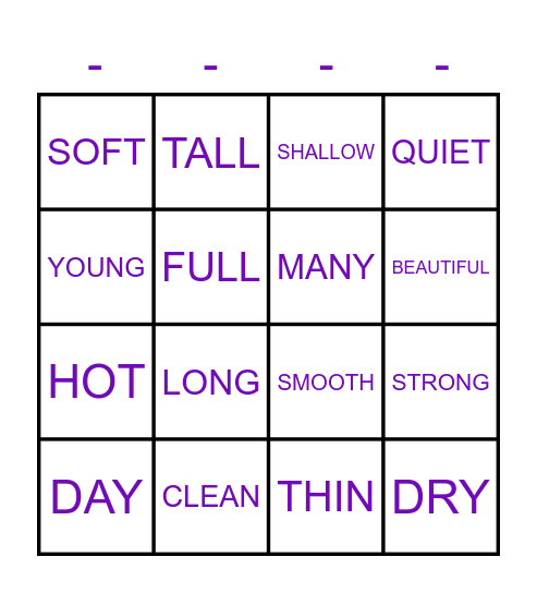 ADJECTIVES AND OPPOSITES Bingo Card