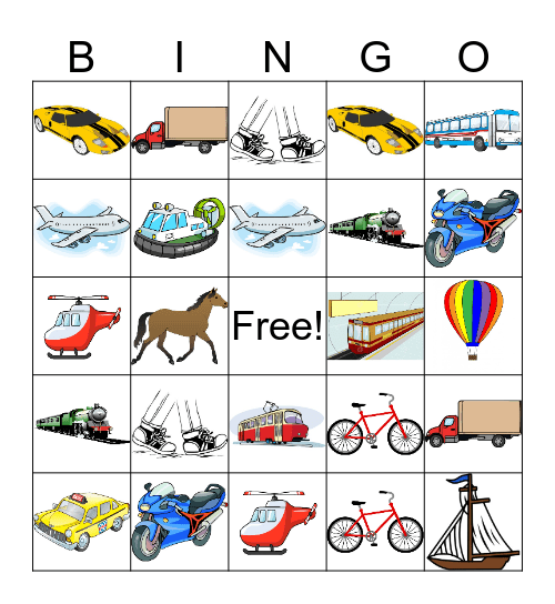 Les moyens de transport Bingo Card
