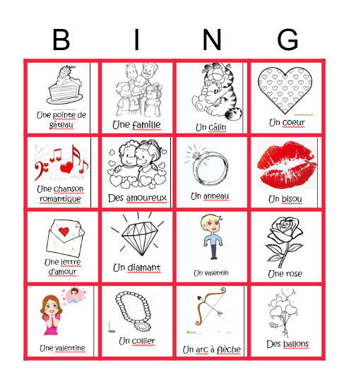 La Saint-Valentin Bingo Card
