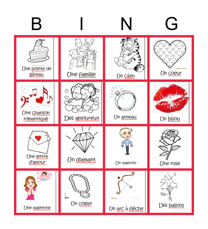 La Saint-Valentin Bingo Card