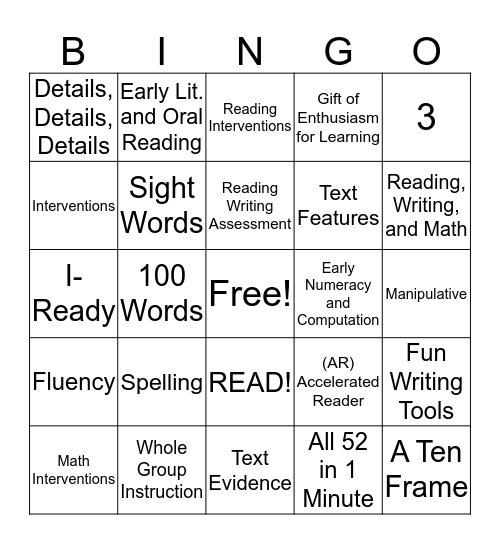 Family Literacy Night BINGO! Bingo Card