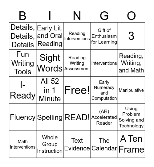 Family Literacy Night BINGO! Bingo Card