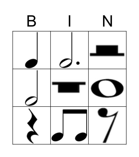 Note & Rest Values Bingo Card