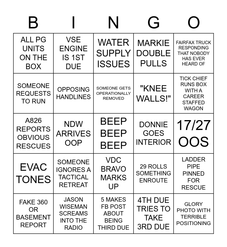 Southside Box Alarm Bingo Card