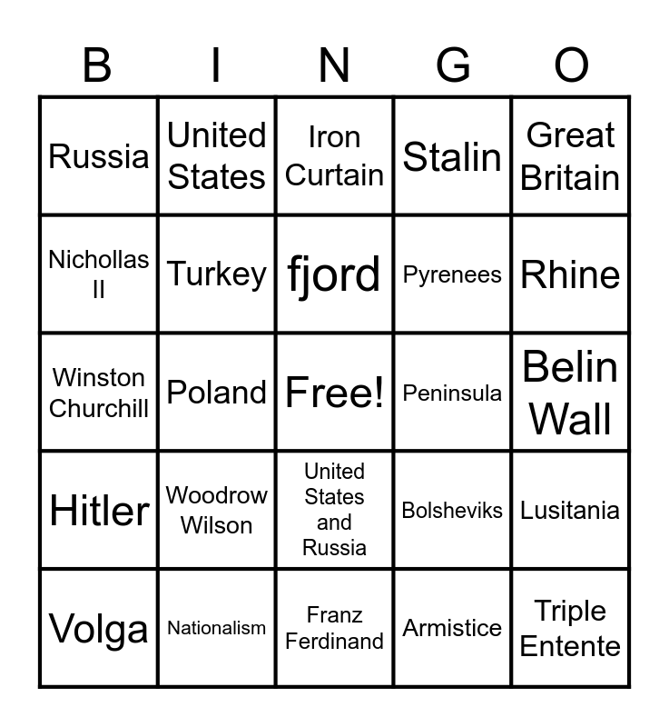 Europe Bingo Card