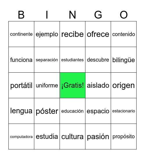Cognados Bingo Card