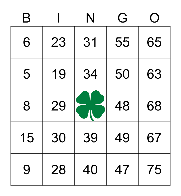 Shamrock Bingo Card