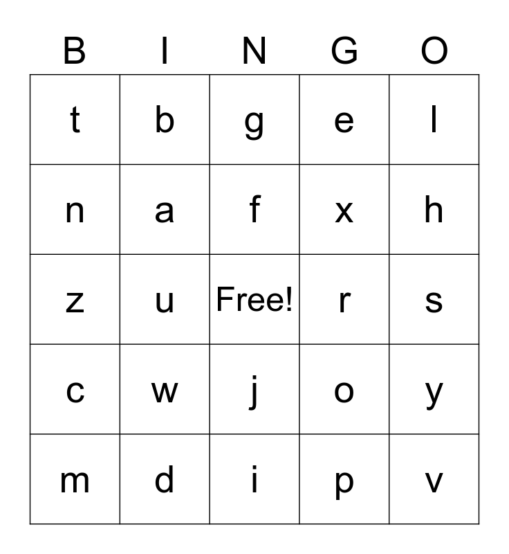 Ending Sounds Bingo Card