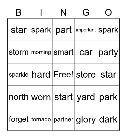 Bossy R (ar & or) Bingo Card