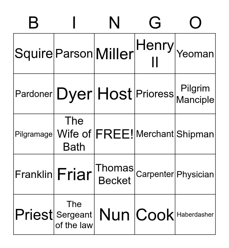 The Canterbury Tales Bingo Card