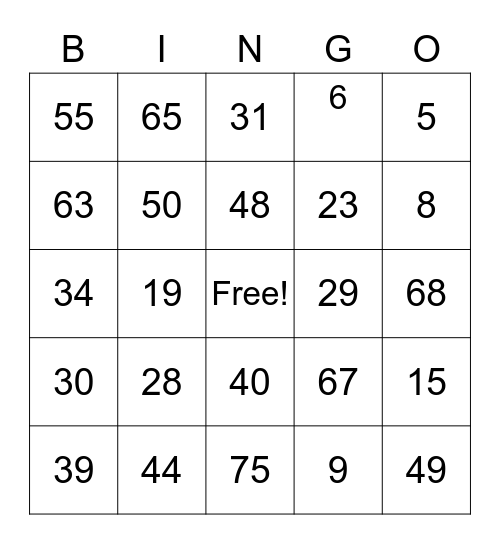 Swing Left Bingo Card