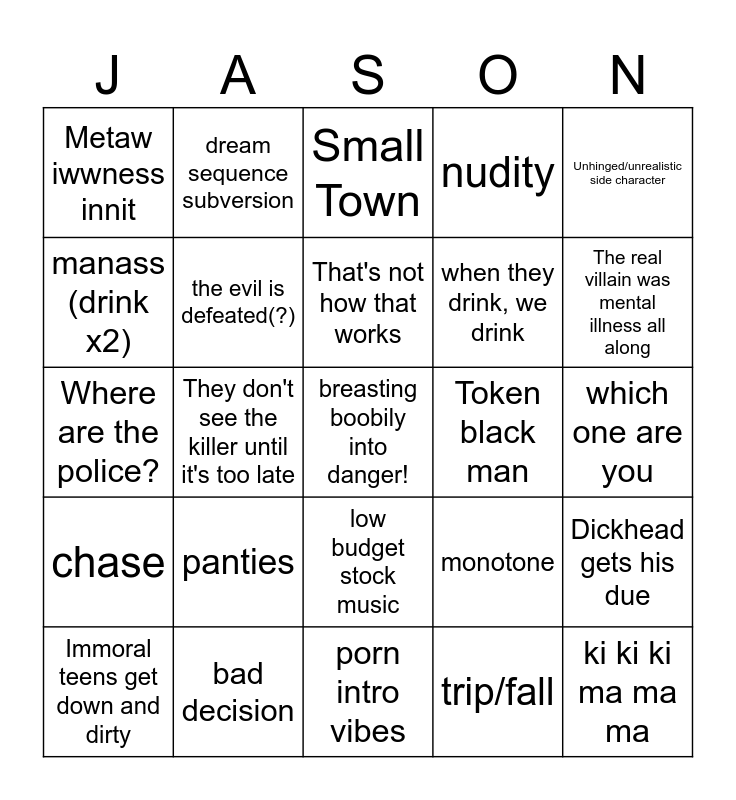 Friday the 13th Bingo Card