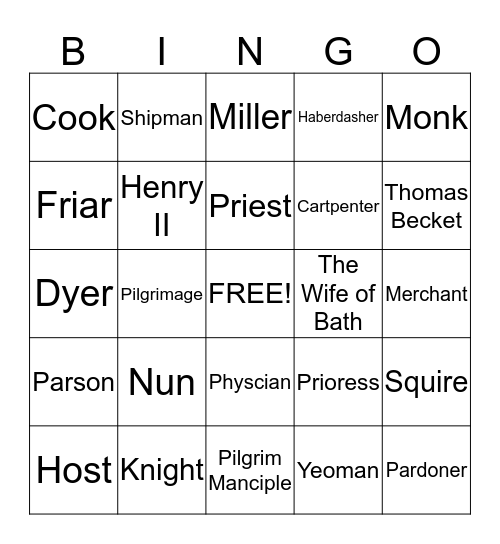 The Canterbury Tales Bingo Card