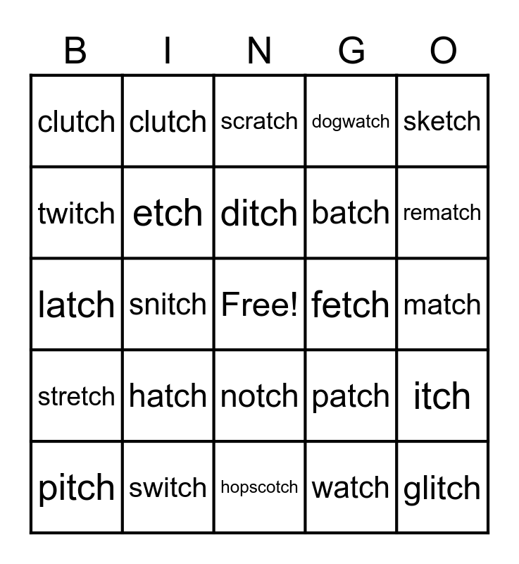 -tch Bingo Card
