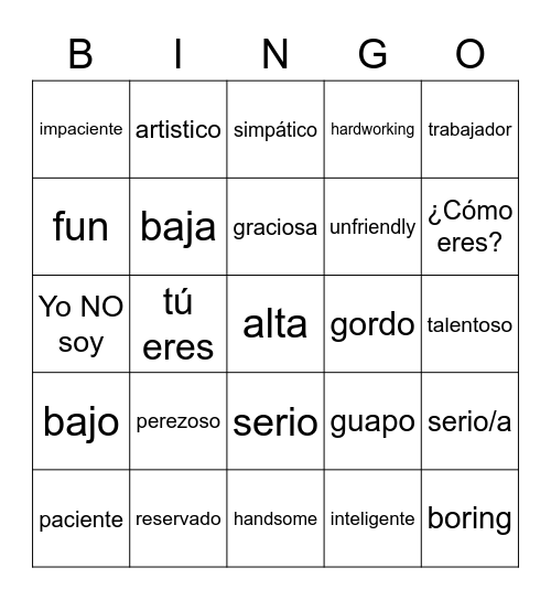 ¿Cómo eres? Bingo Card