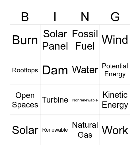 Energy Bingo Card