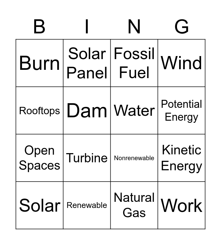 Energy Bingo Card
