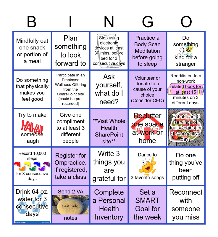 MEDVAMC Employee Whole Health Winter Self Care BINGO Card