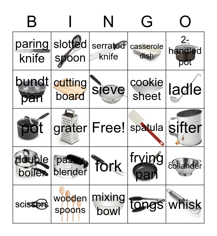 Kitchen Utensils Bingo Card