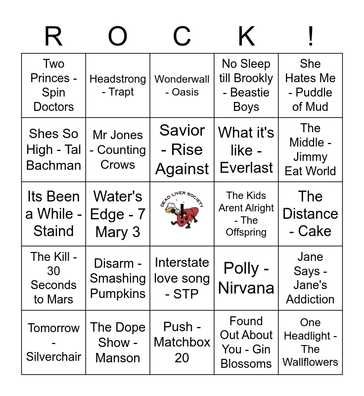 Alt Rock! Bingo Card