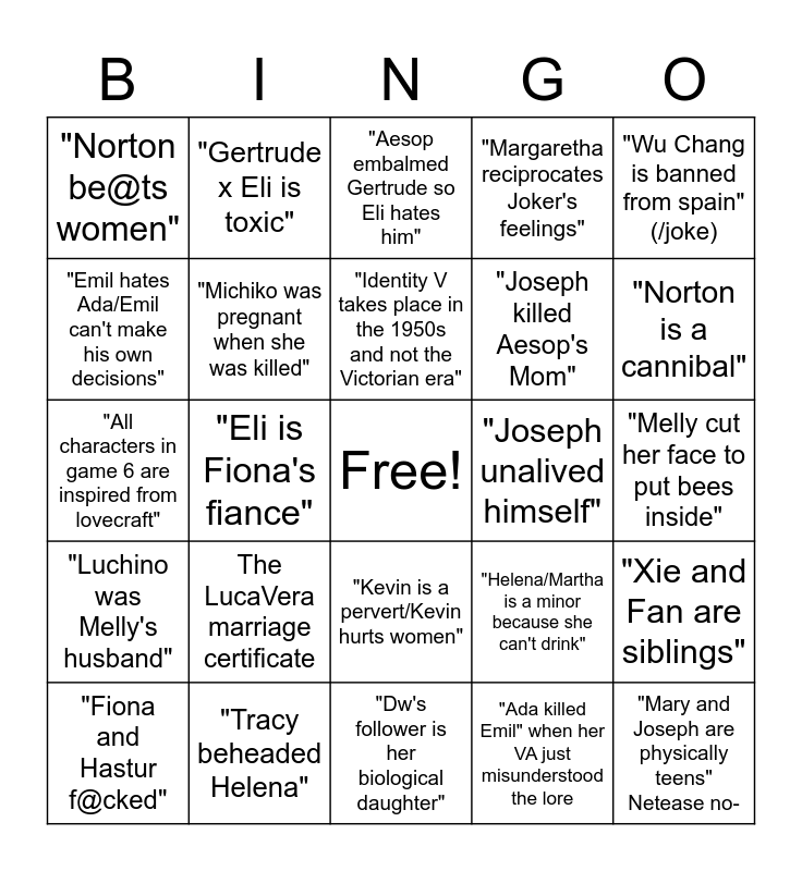IDV misinformation bingo Card