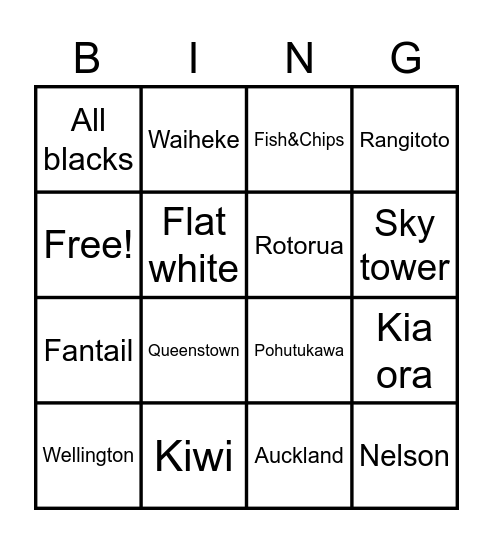 Nz bingo Card