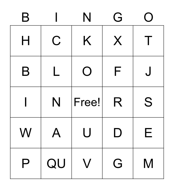 A-Z Bingo Card