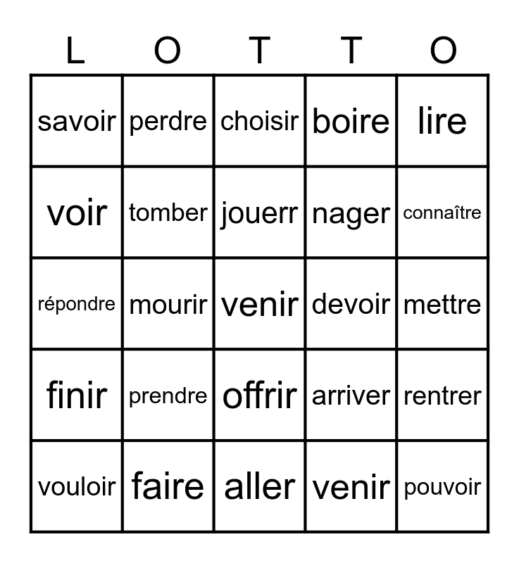 Le Passé Composé Bingo Card