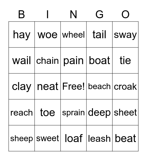 Long Vowel Teams Bingo Card