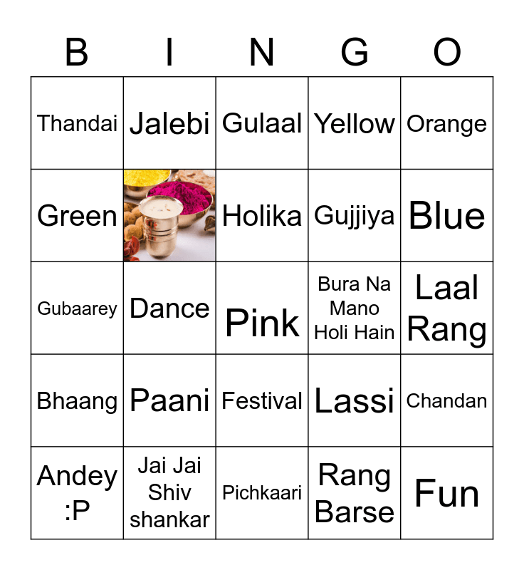 Holi Hai Bingo Card