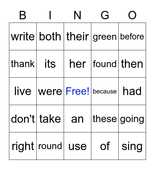 Second Level Dolch Word Bingo Card