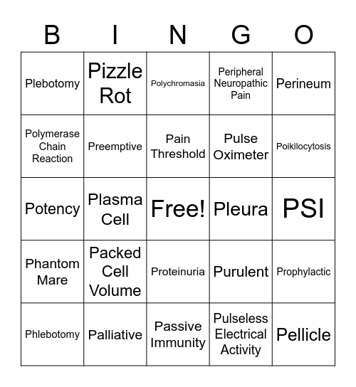 VTNE Vocabulary Bingo- P Bingo Card