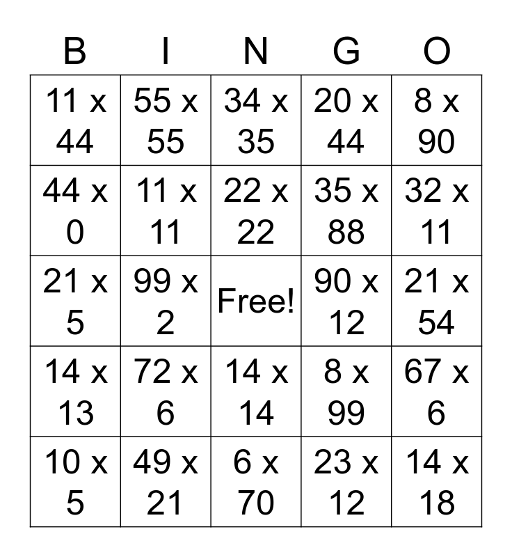 Multi-Digit Multiplication Bingo Card