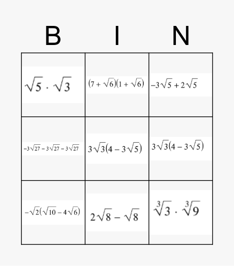Radical Operations Bingo Card