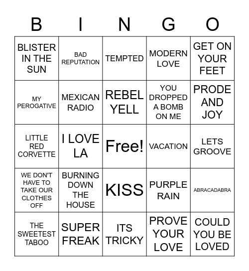 80S HITS Bingo Card