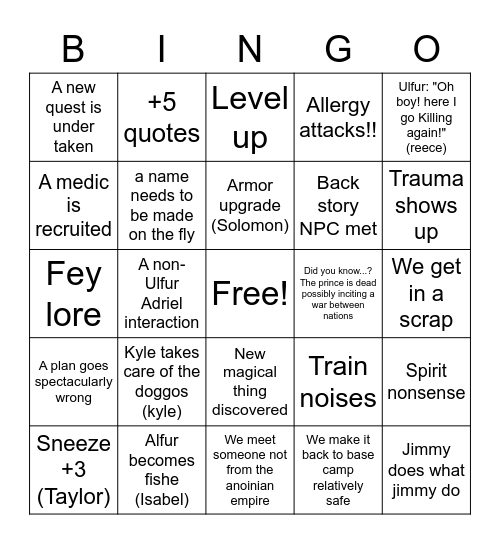 Maid Monday Madness Bingo Card