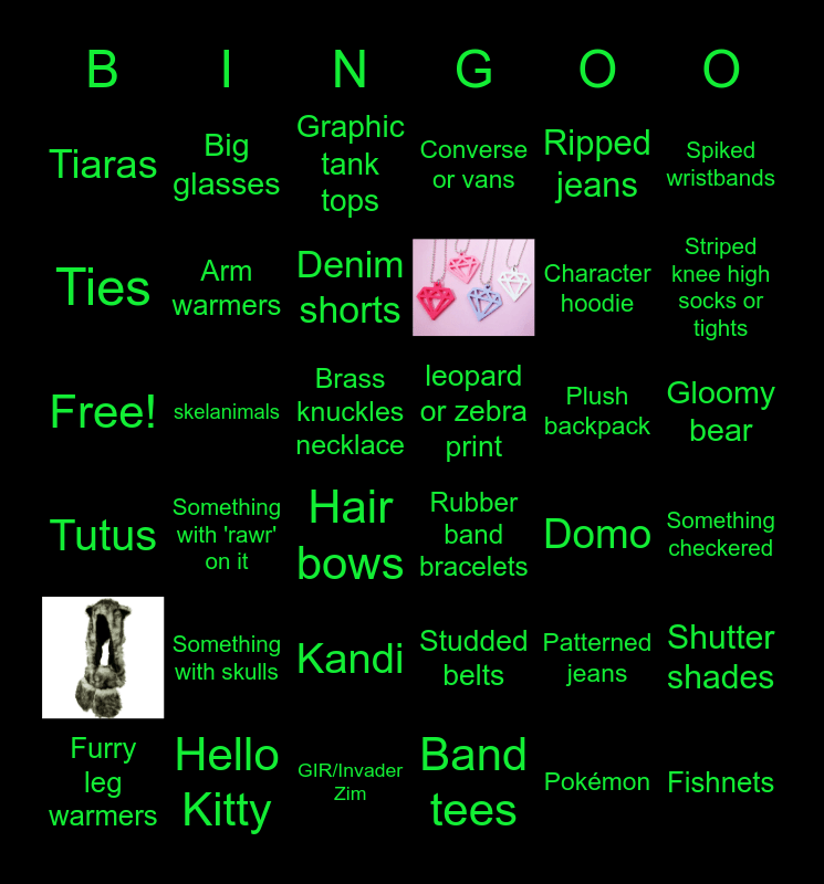 Scene wardrobe bingo Card