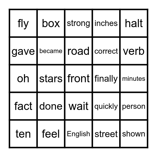 401 500 Fry Words Bingo Card