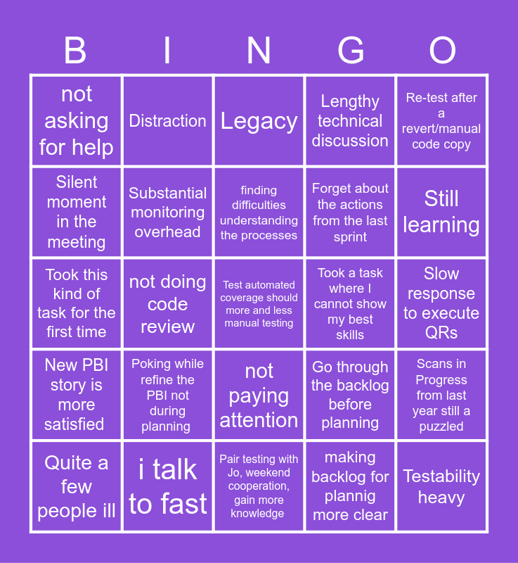 Retrospective Bingo Card
