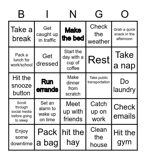 Daily Routine Bingo Card
