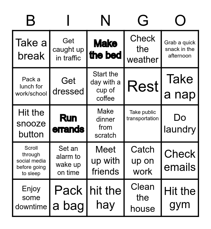 Daily Routine Bingo Card