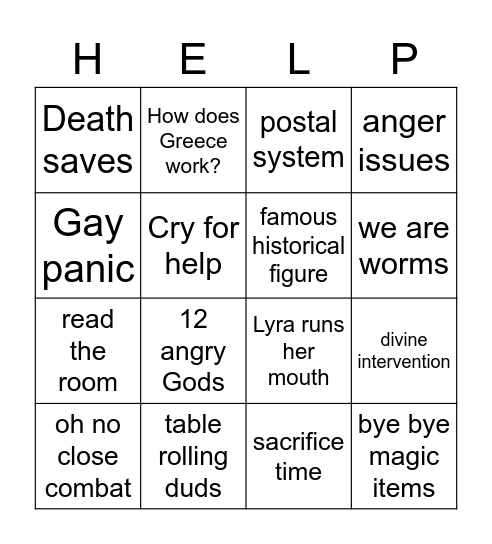 Greek bingo Card