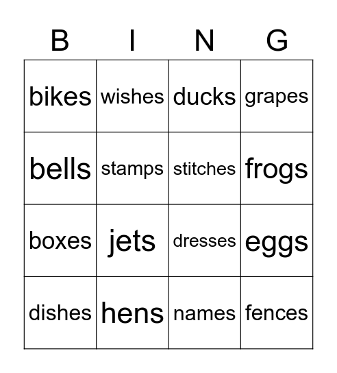 Spelling Bingo Card