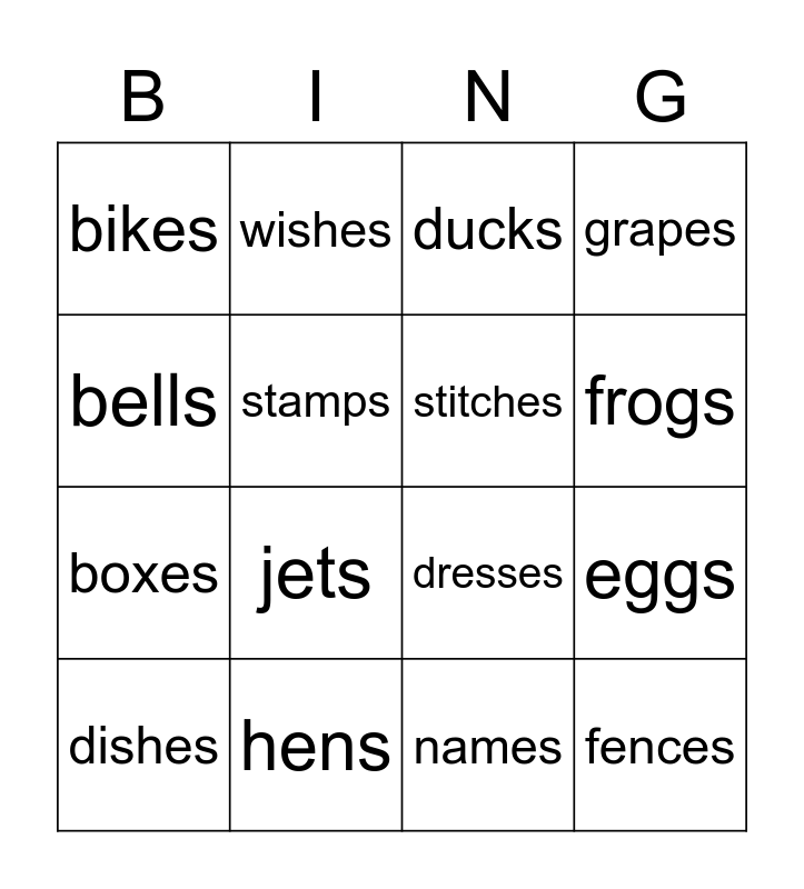 Spelling Bingo Card