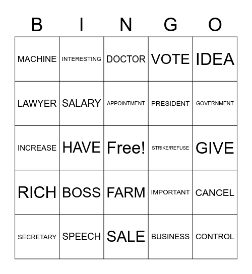 Work and Career Signs Bingo Card